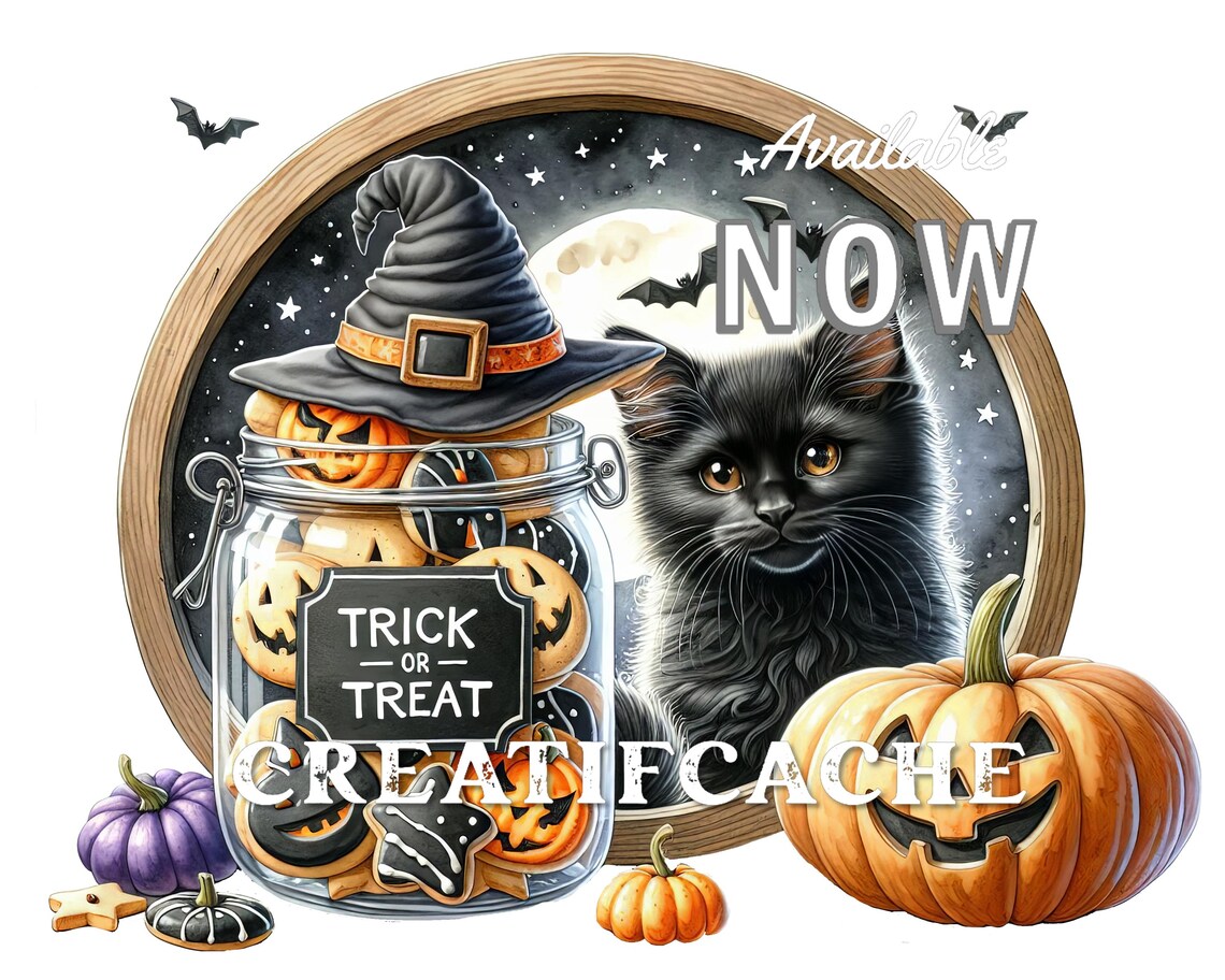 Spooky Halloween Black Cat Jack O Lantern DIY Halloween Sublimation ...