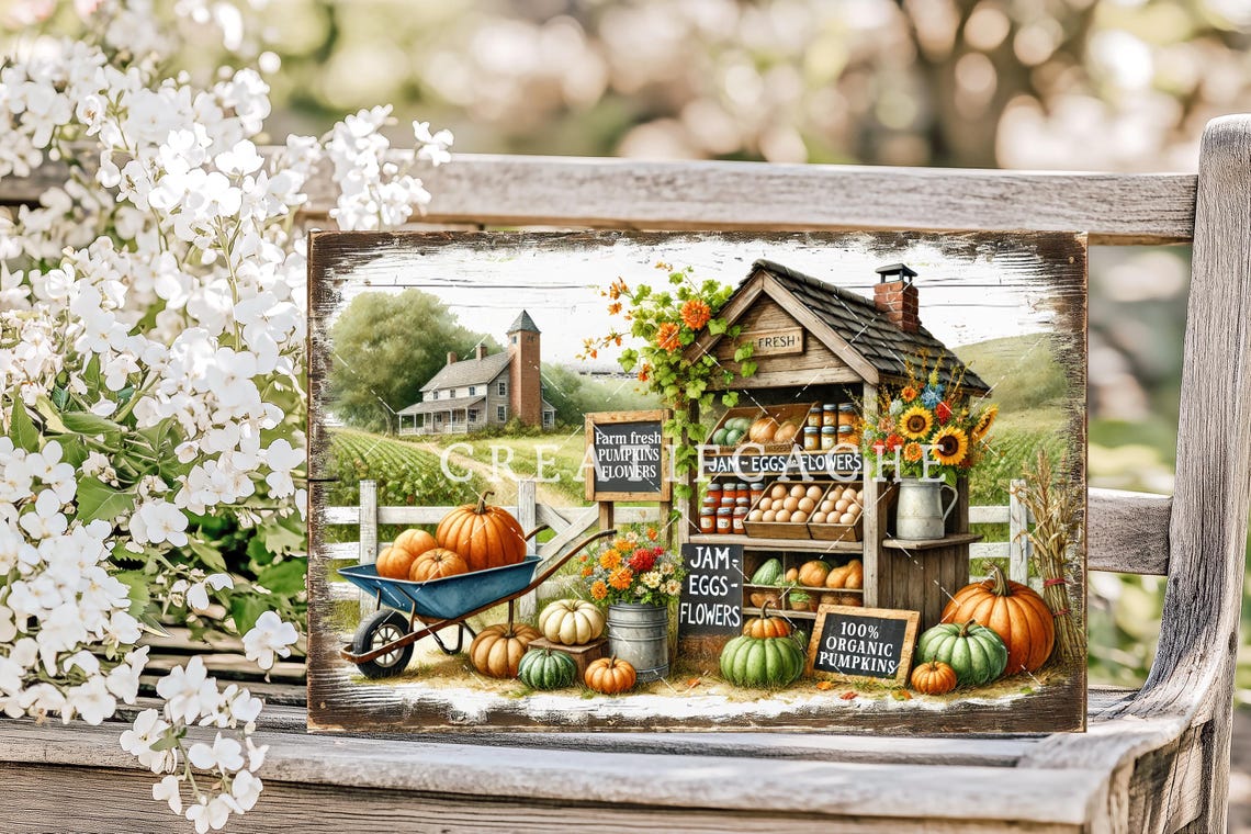 Fall Farmers Market Stand, Pumpkin Stall, Cutting Board Sublimation ...