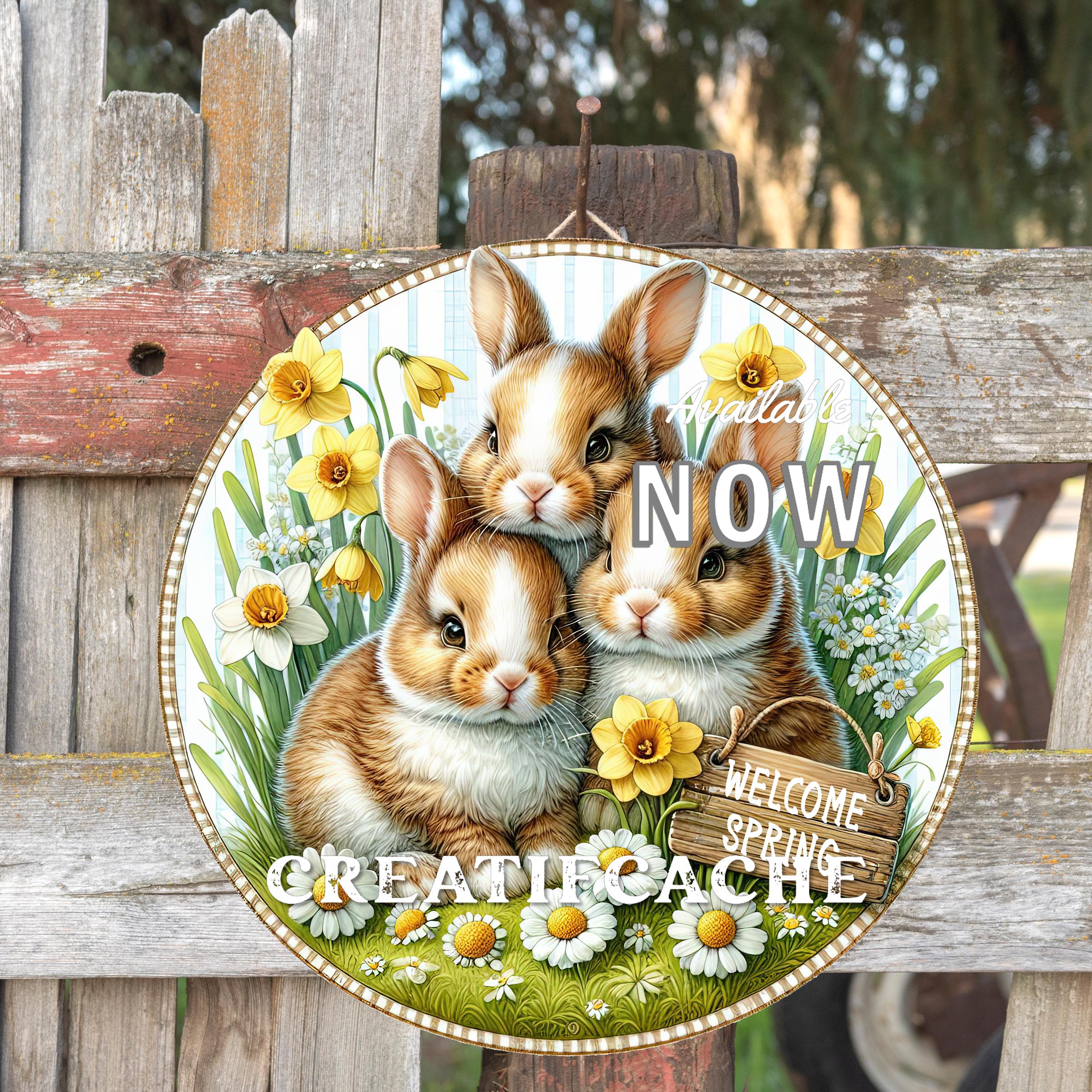 Welcome Spring Bunny Trio Daffodils Spring Flowers Fabric Transfer ...