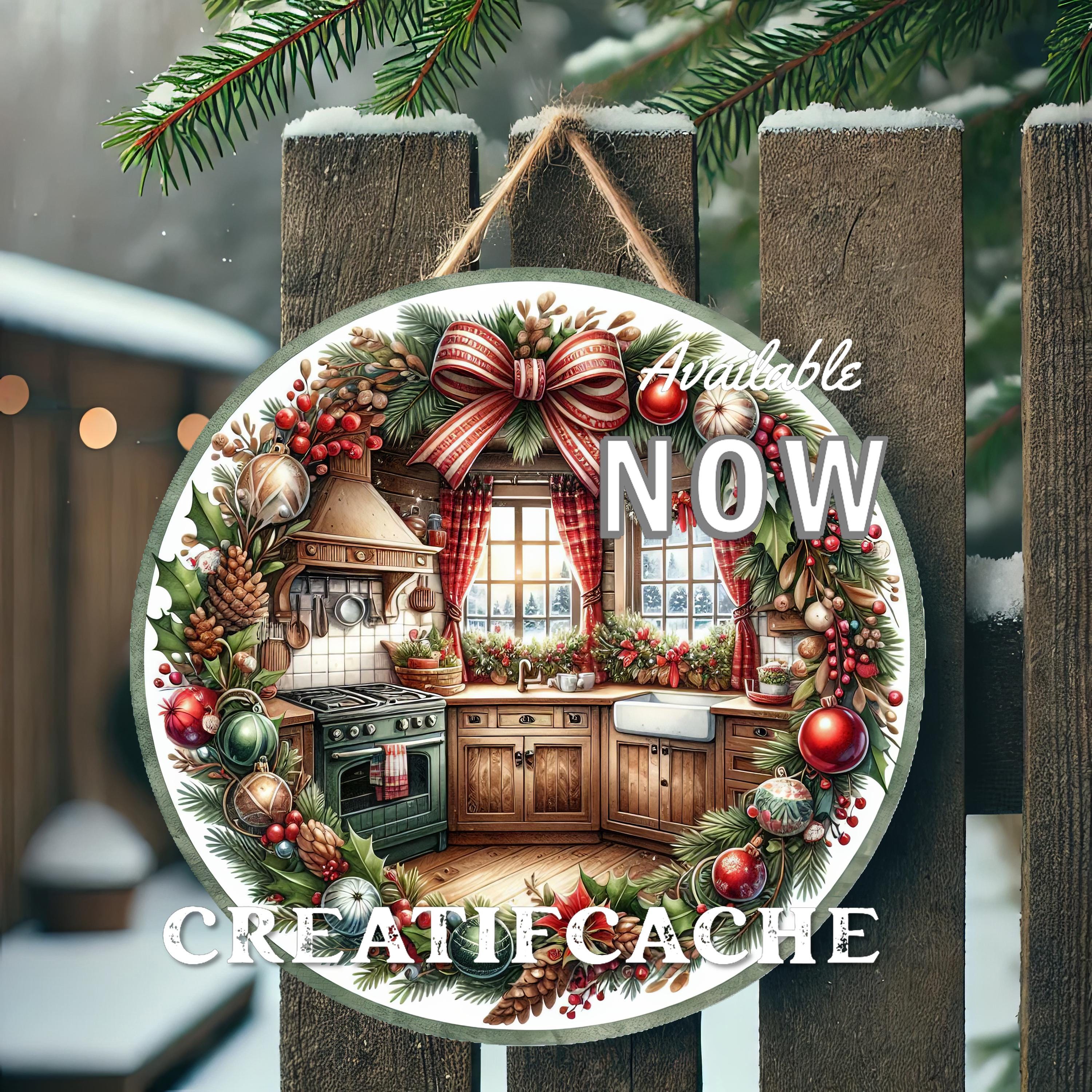 Round Christmas Kitchen Circle, Classic Xmas DIY Sign, Round Door ...