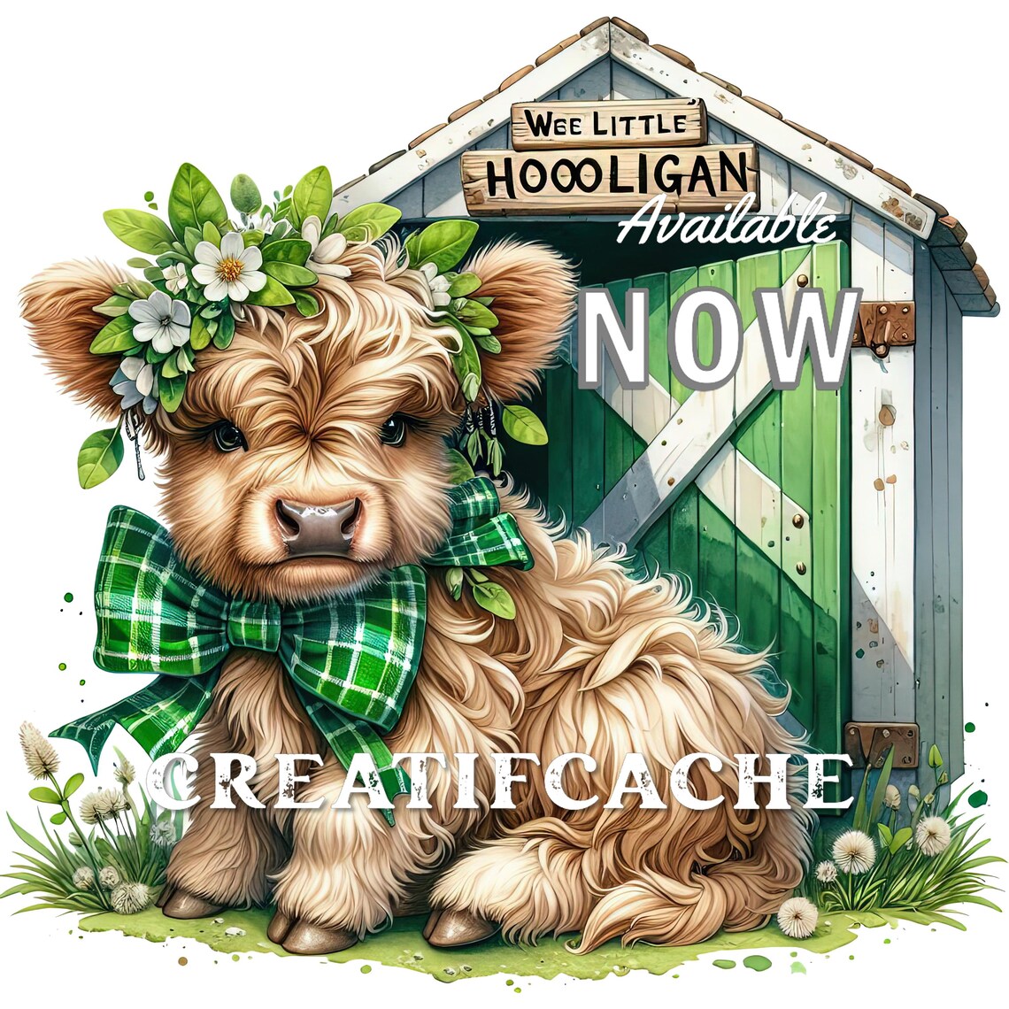 Irish Highland Cow Digital PNG Sublimation, St Patrick's Day, Fabric ...