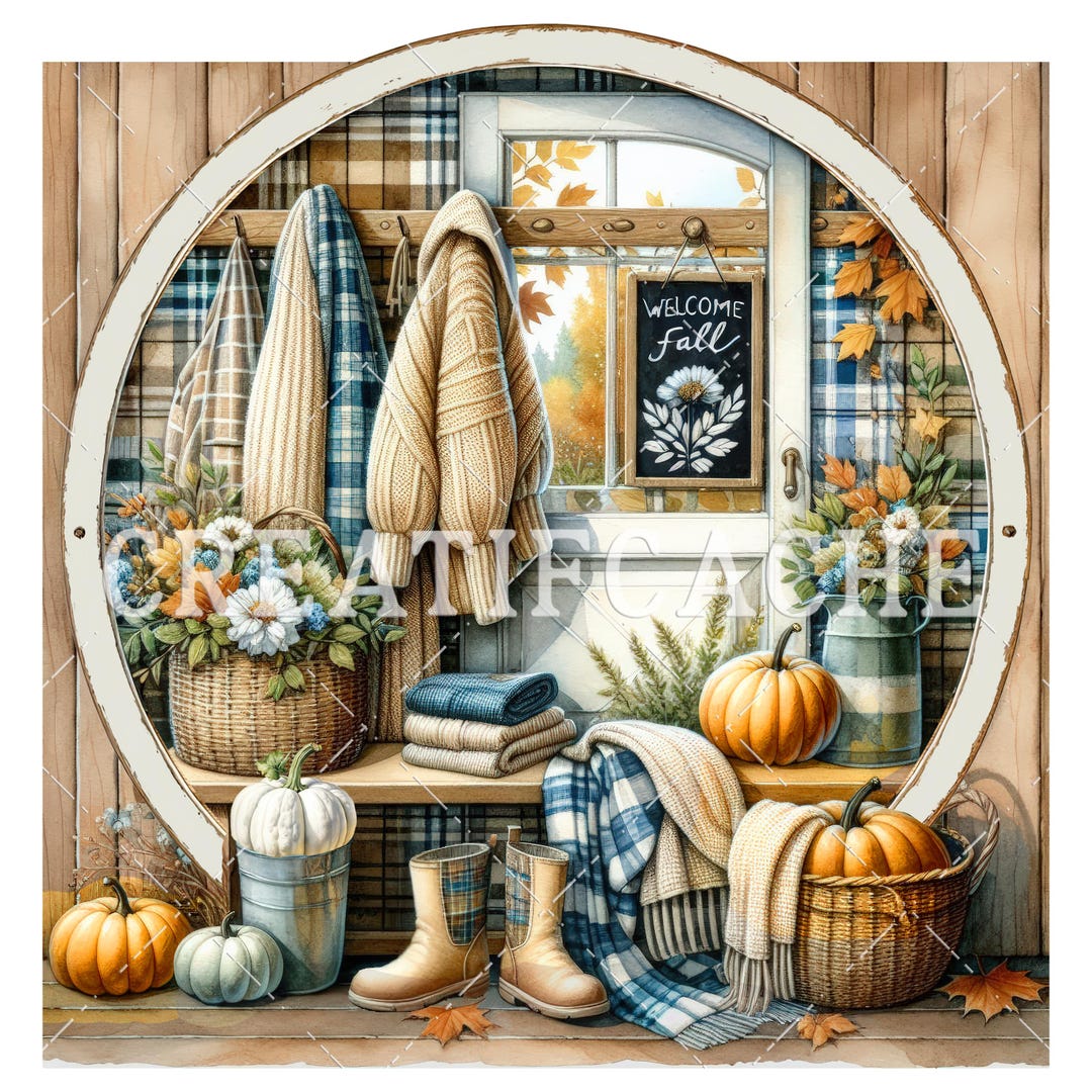 Cozy Fall Front Door Print: Pumpkins, Boots, Blankets (digital Download ...