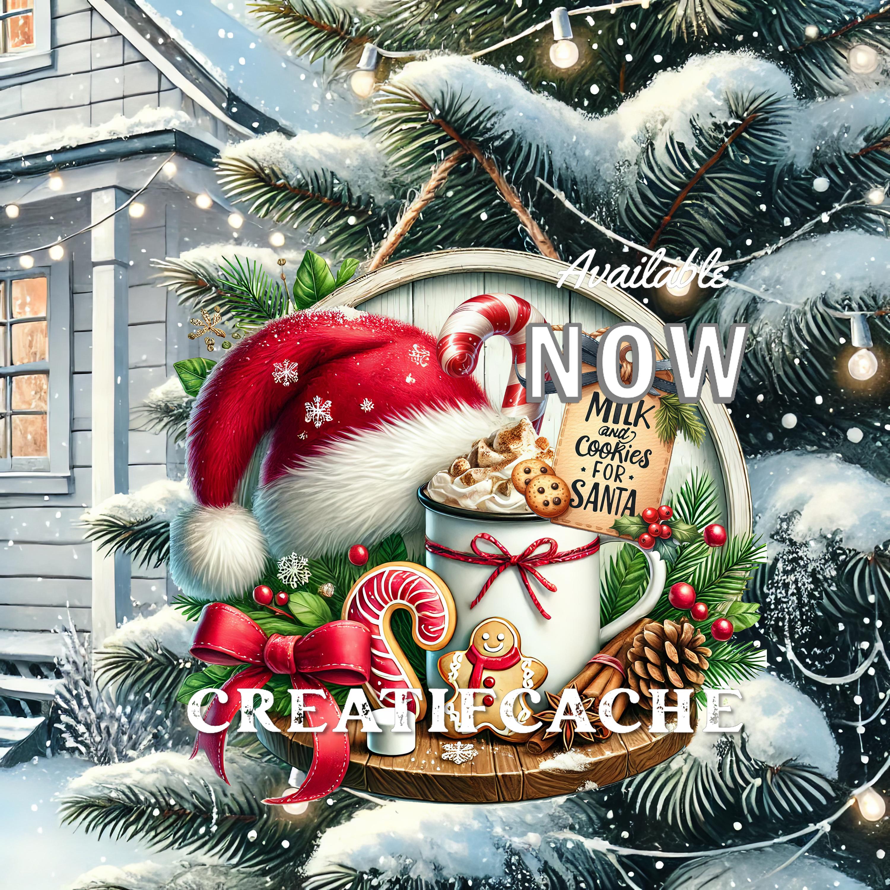 Milk and Cookies for Santa, Santa Hat, DIY Digital Print, Christmas ...