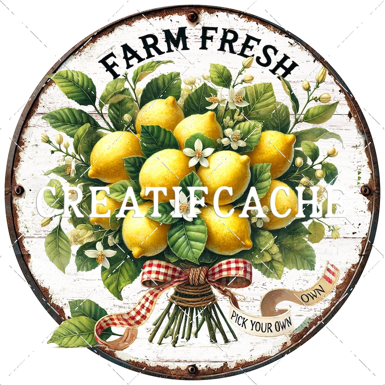Round Rustic Vintage Farmhouse Lemon Bouquet Summer Fruit DIY Craft ...