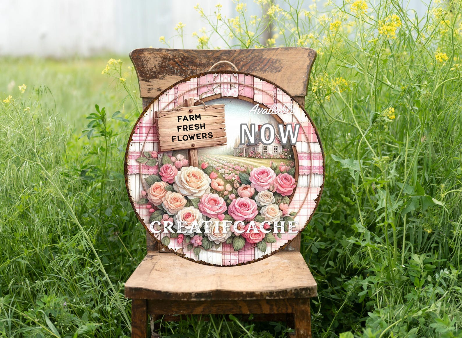 Farm Fresh Flowers Round Digital PNG Sublimation, Farmhouse Circle ...