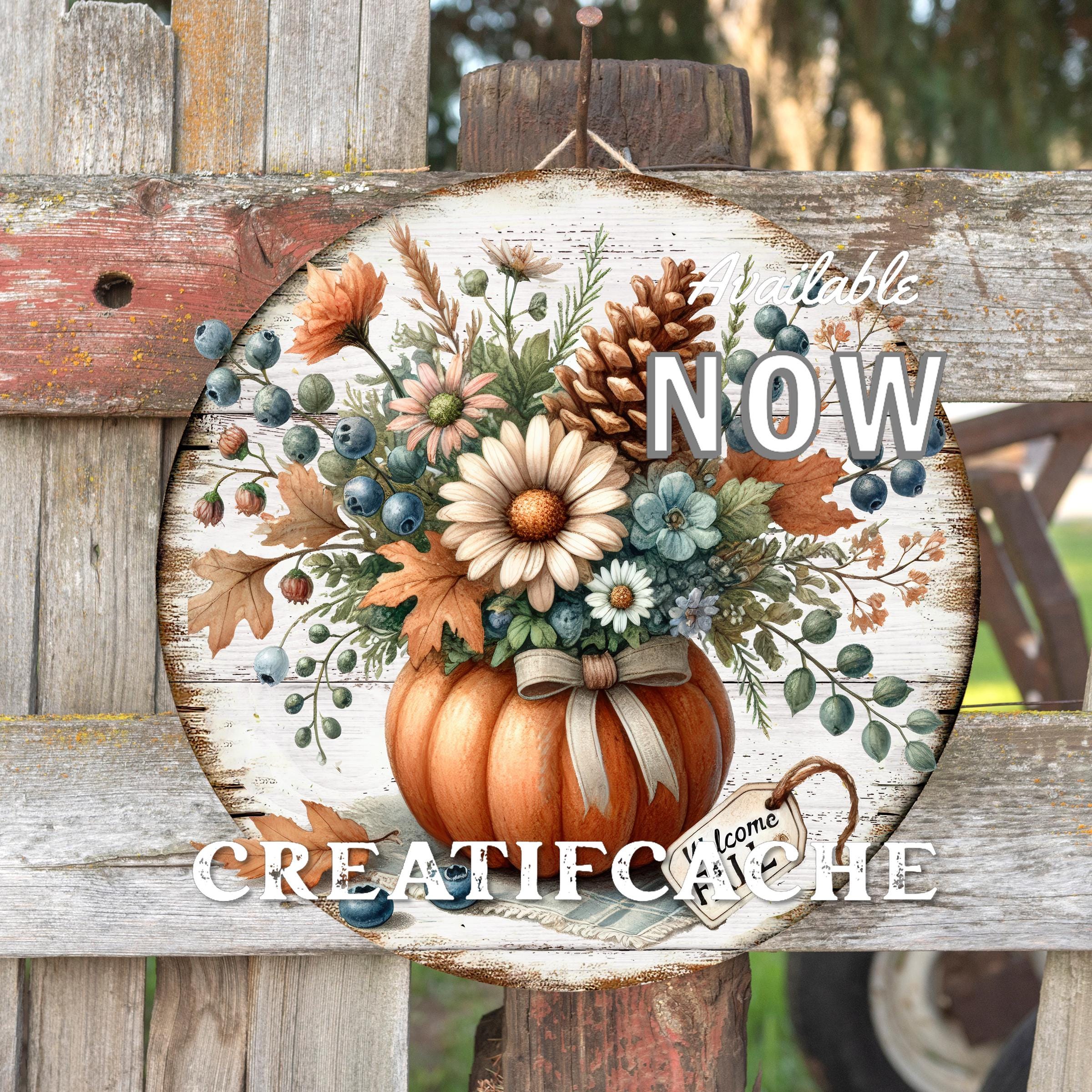 Welcome Fall, Farmhouse Pumpkin Vase, Autumn Flowers, Wreath Sign ...