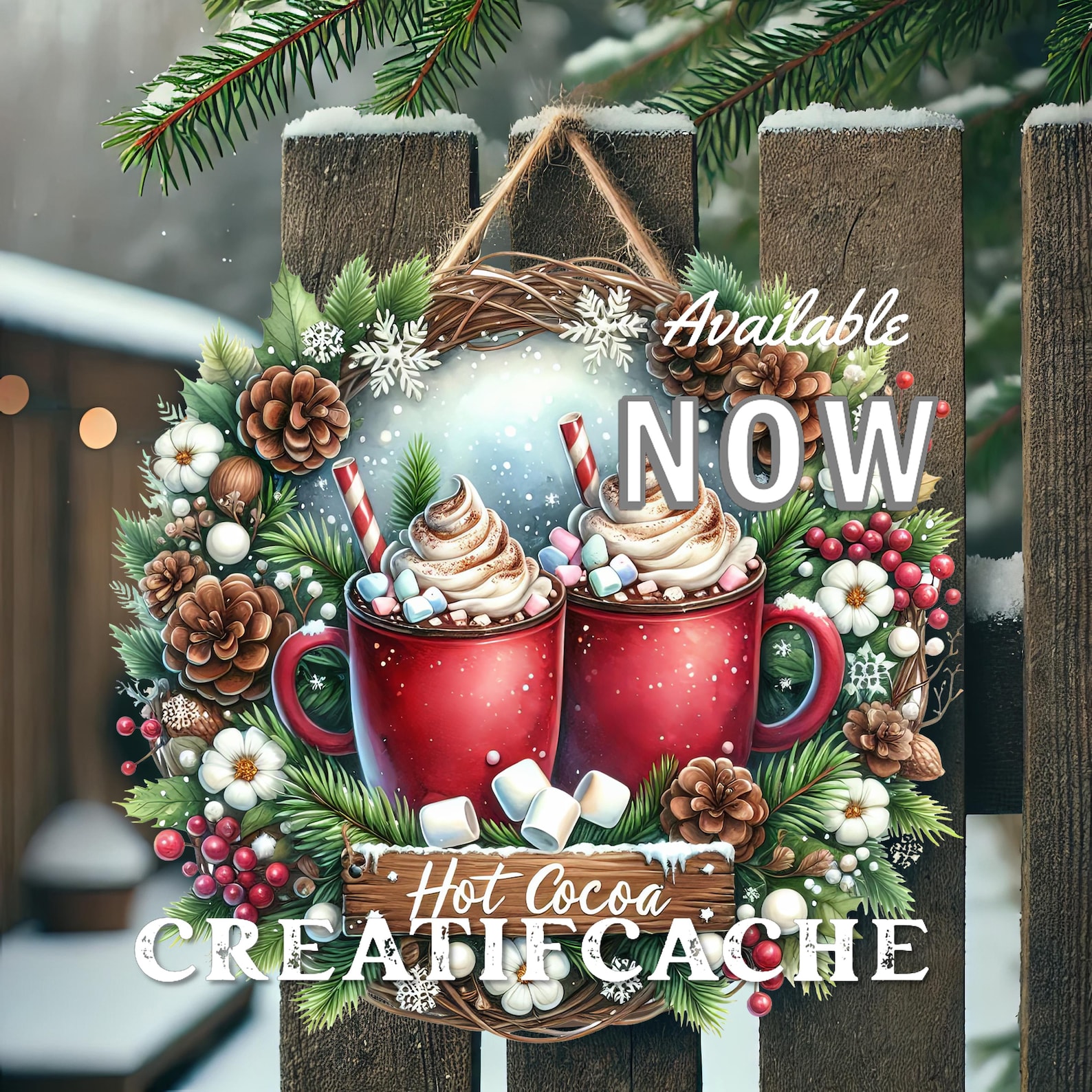 Christmas Hot Cocoa, DIY Sign, Door Hanger, Digital, Fabric Transfer ...