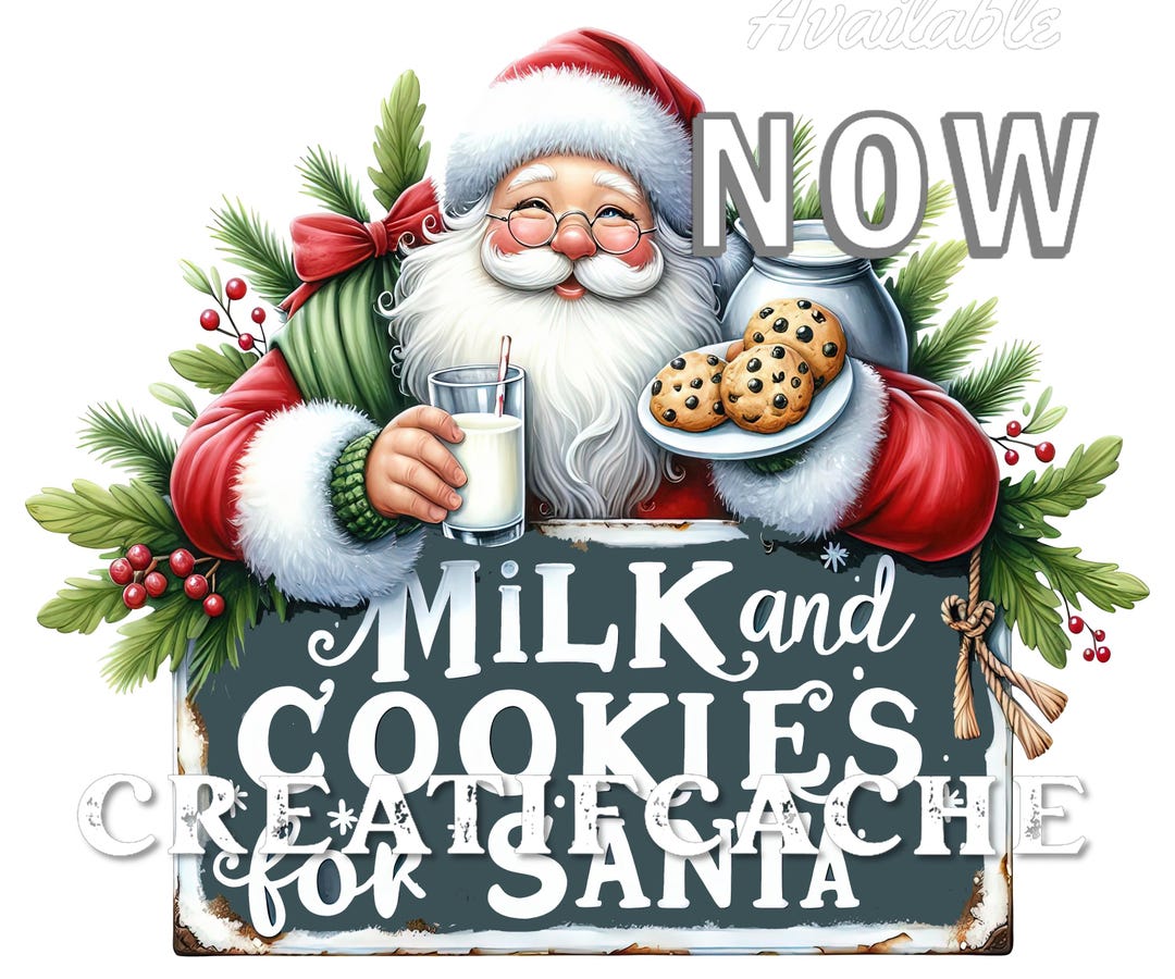 Christmas Milk and Cookies, Santa Digital PNG Metal Sign, Hot Drink ...