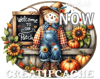 Fall Scarecrow, Pumpkin Patch, Welcome to Our Patch, PNG, Digital ...