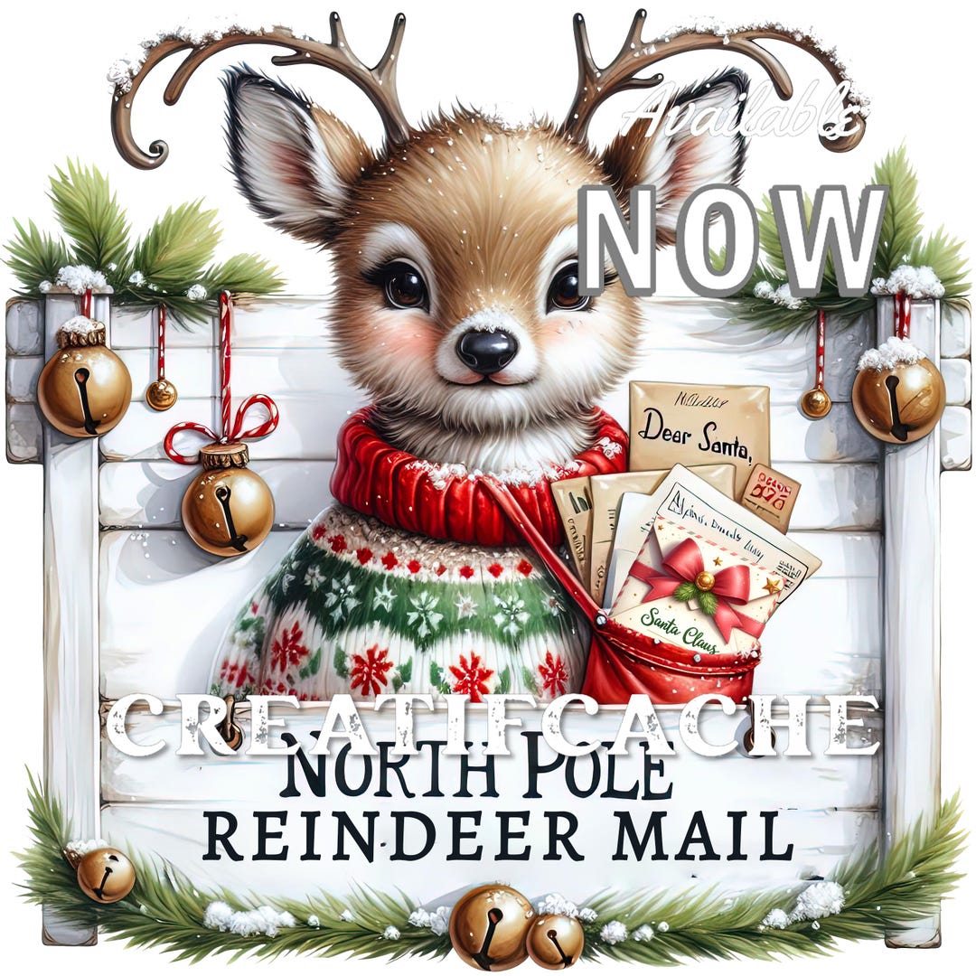 Cute Rudolph Reindeer, Christmas Mail, Sublimation, DIY, Metal PNG Sign ...