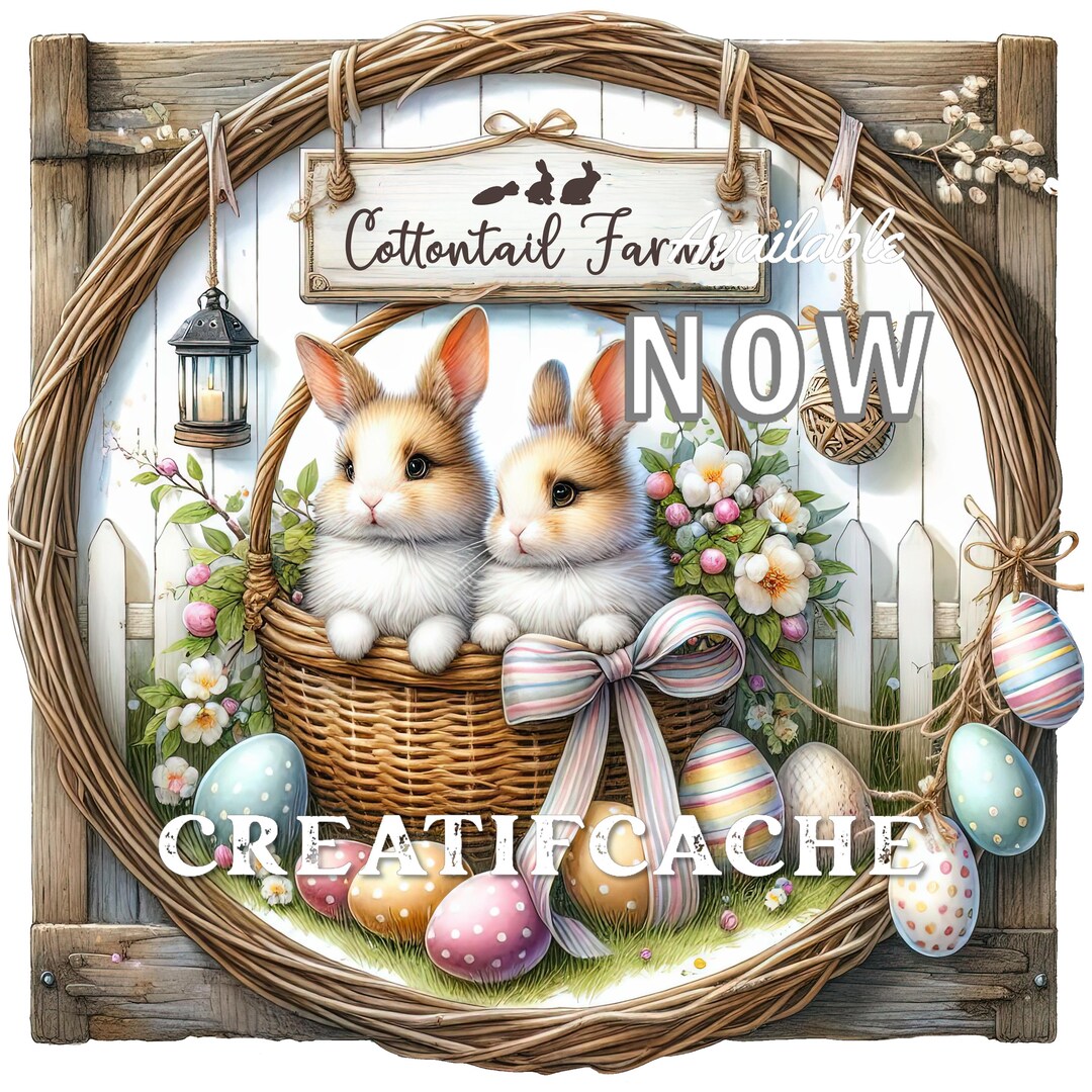 Cottontail Farms, Easter Bunny PNG Sublimation, Square Wreath Accent ...
