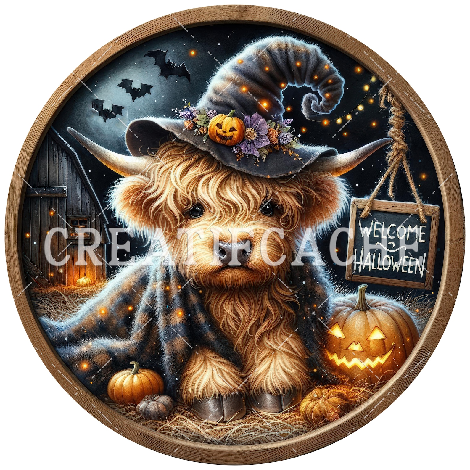 Halloween Door Hanger Highland Cow, Spooky Night DIY Sign, Autumn ...