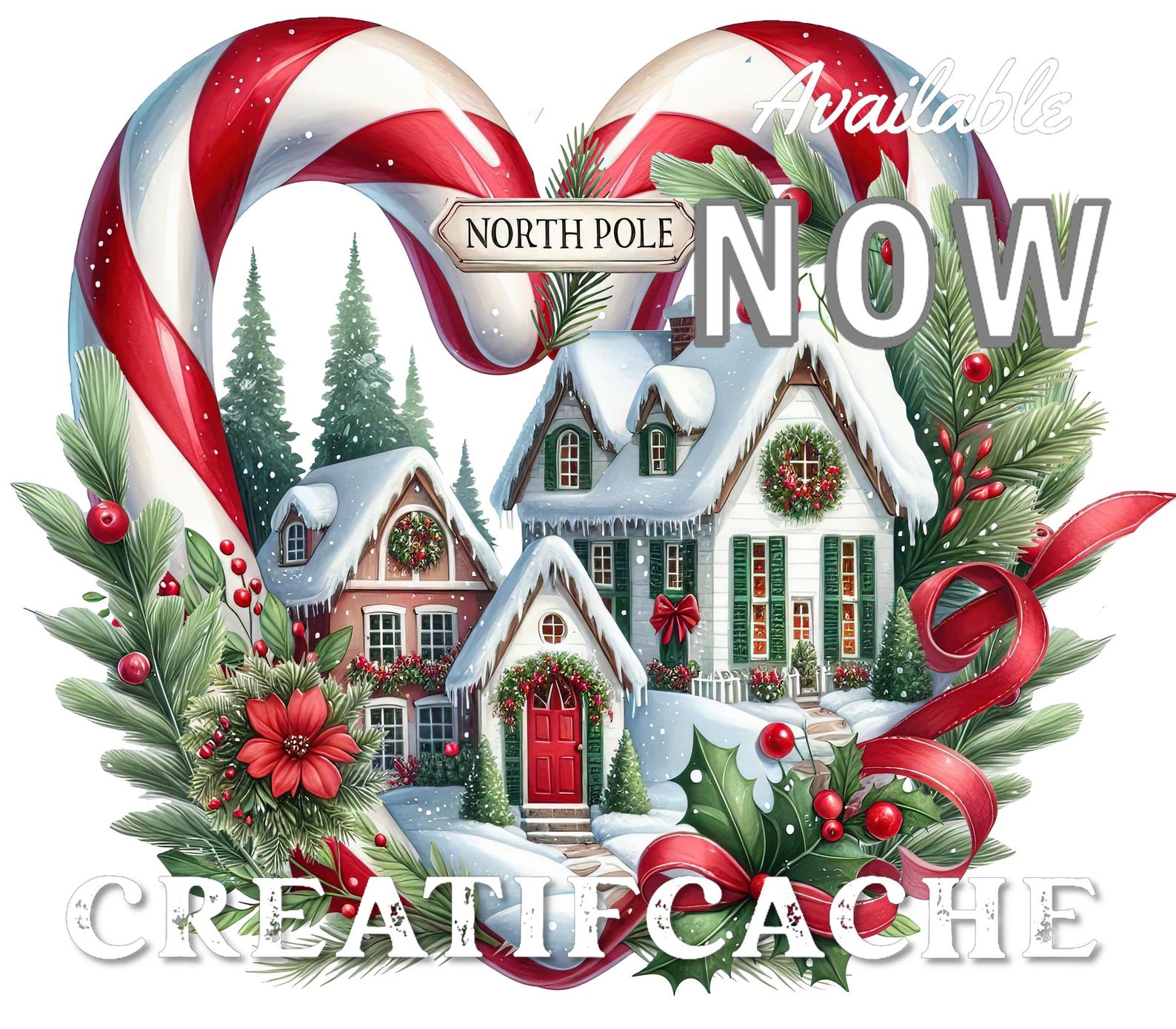 Christmas Candy Cane Heart Sublimation DIY Sign, Door Hanger, Digital ...