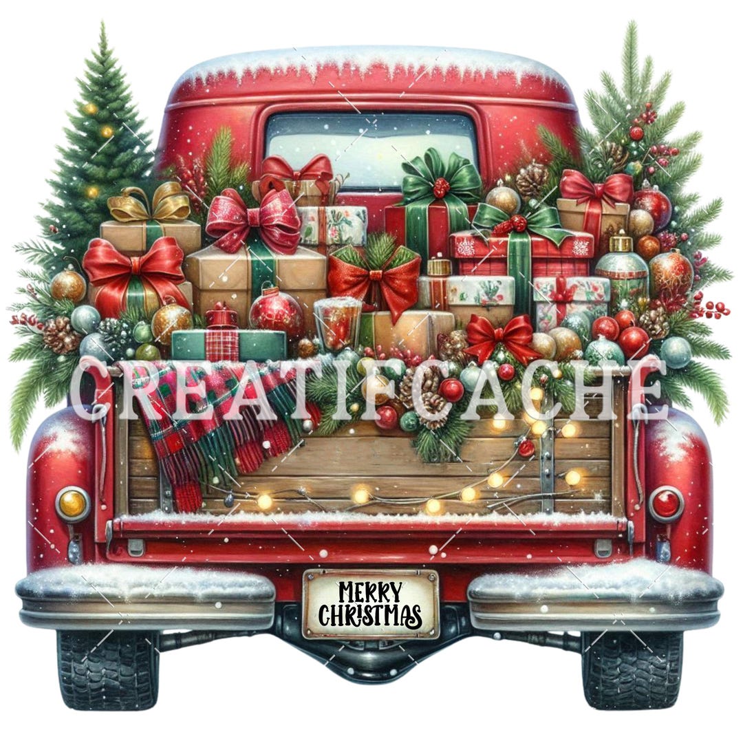 Vintage Red Pickup Truck With Christmas Gifts png Holiday Sublimation ...