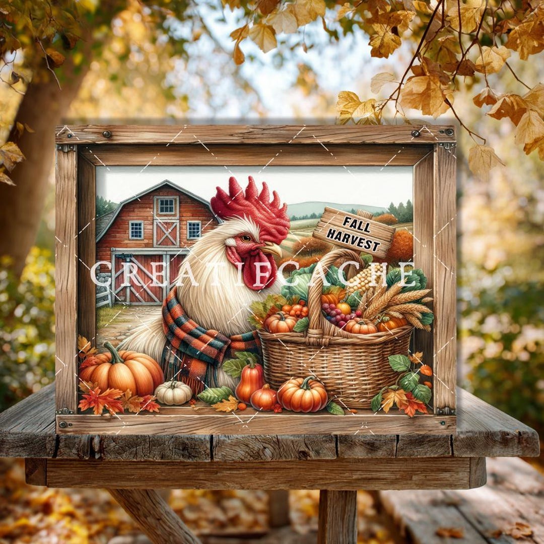 Farmhouse Fall Rooster Autumn Harvest Cutting Board Sublimation DIY ...