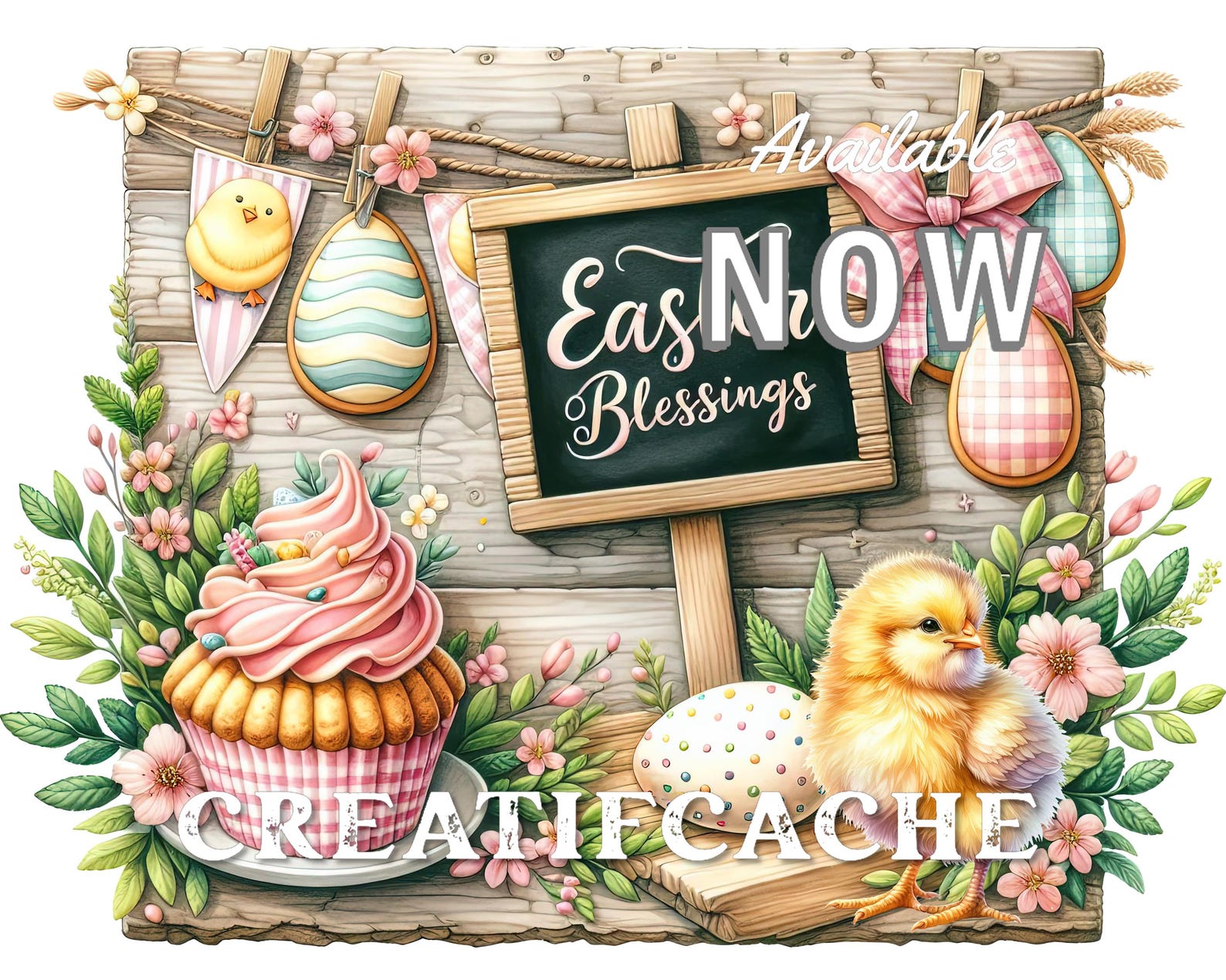 A Sweet Easter Bakery Wooden Sign Pink Fluffy Chick, Easter Cupcake ...