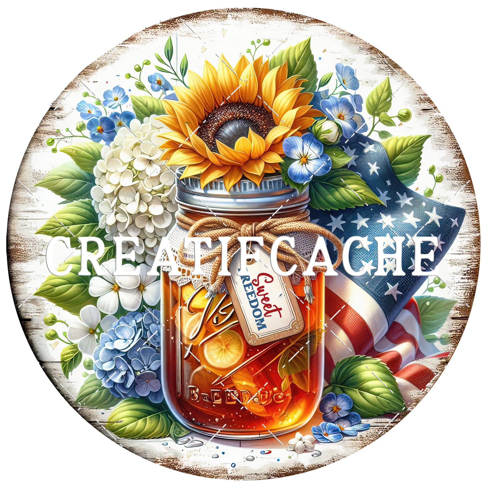4th of July Patriotic Iced Tea Round PNG Sublimation American Flag Door ...