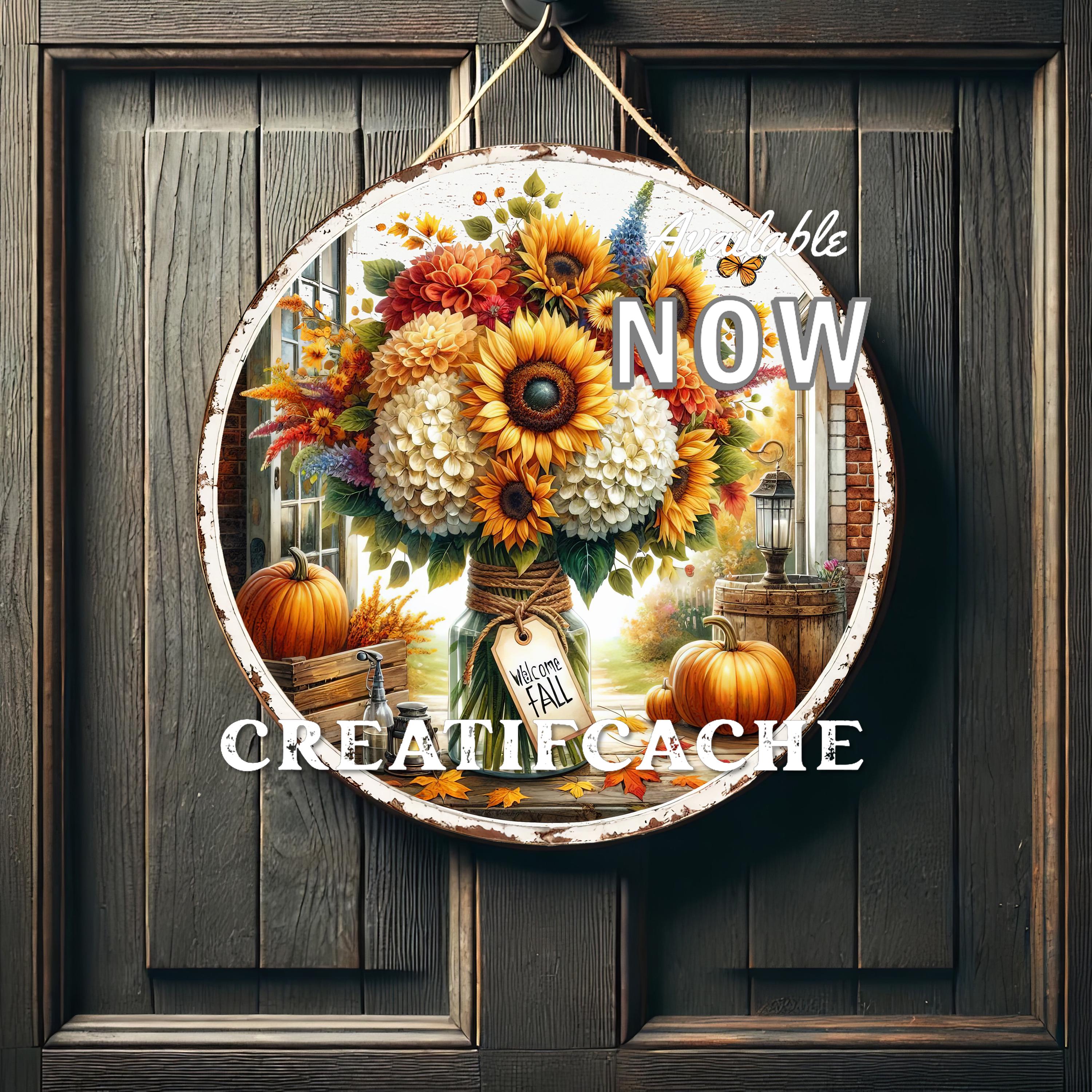 Farmhouse, Welcome Fall, Flowers, Pumpkins, Wreath Sign, Autumn Wreath ...