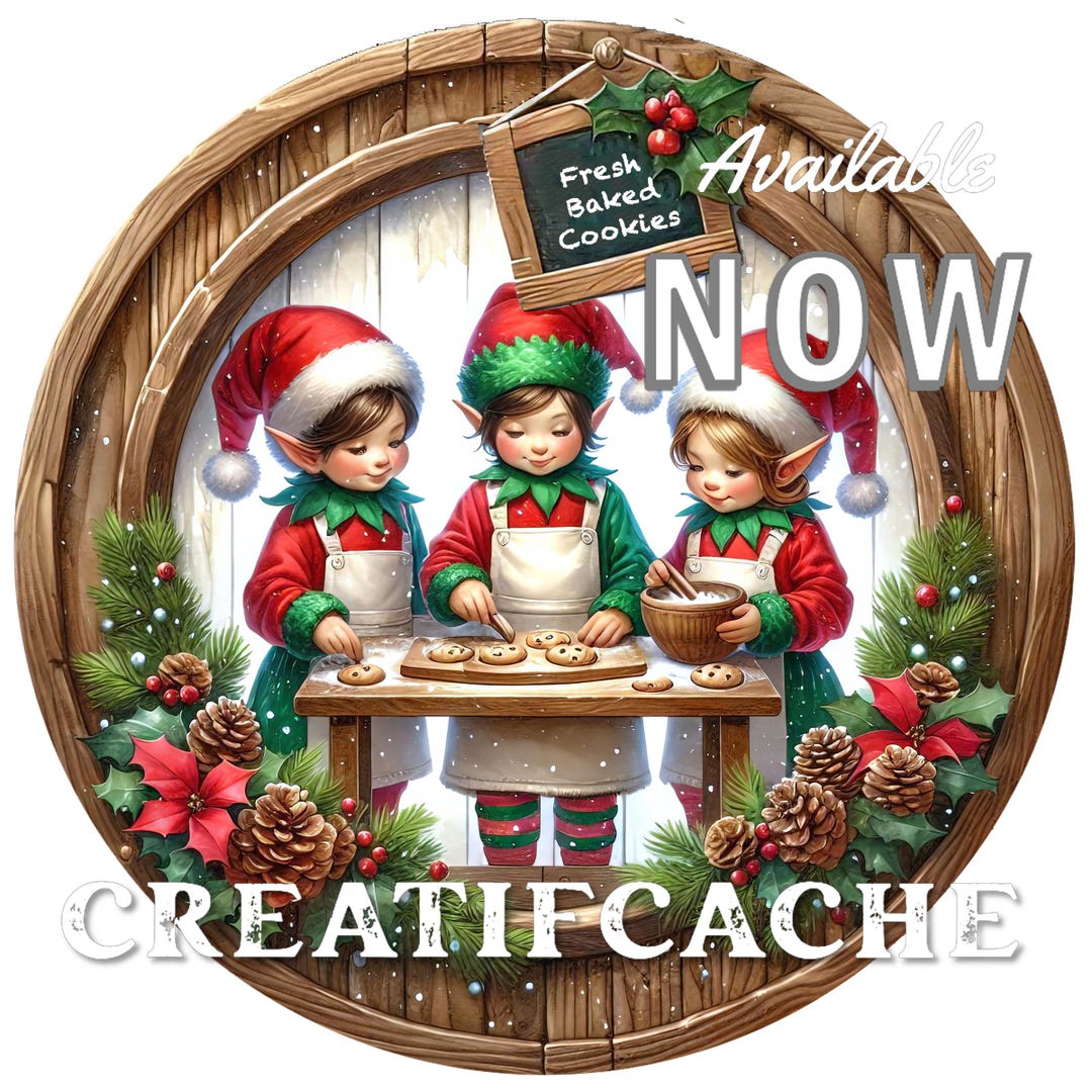 Christmas Elves Circle DIY Sign Xmas Kitchen Round Door Hanger Digital Download Tiered Tray ...