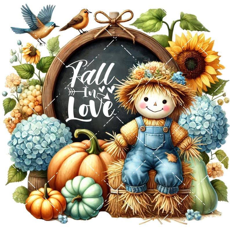 Fall in Love Cute Scarecrow Round PNG Sublimation DIY Fall Crafts Signs ...