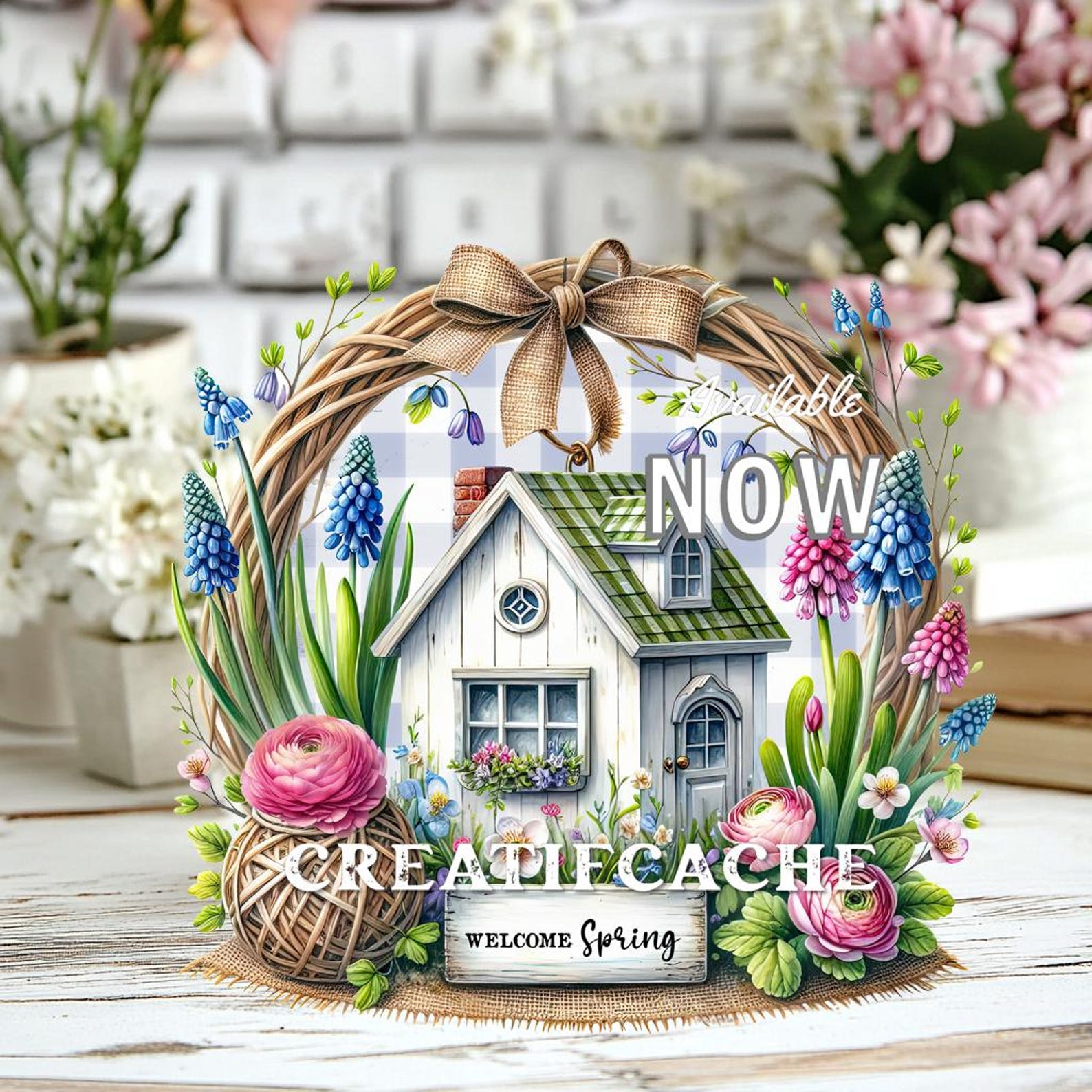 Vintage Spring Floral Wreath Print | Rustic Cottage Garden Wall Decor ...