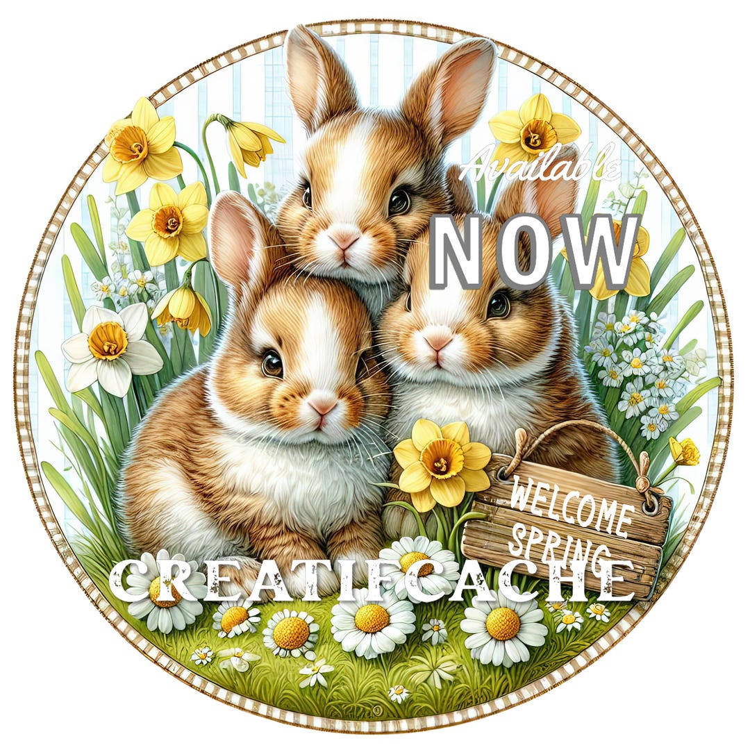 Welcome Spring Bunny Trio Daffodils Spring Flowers Fabric Transfer ...