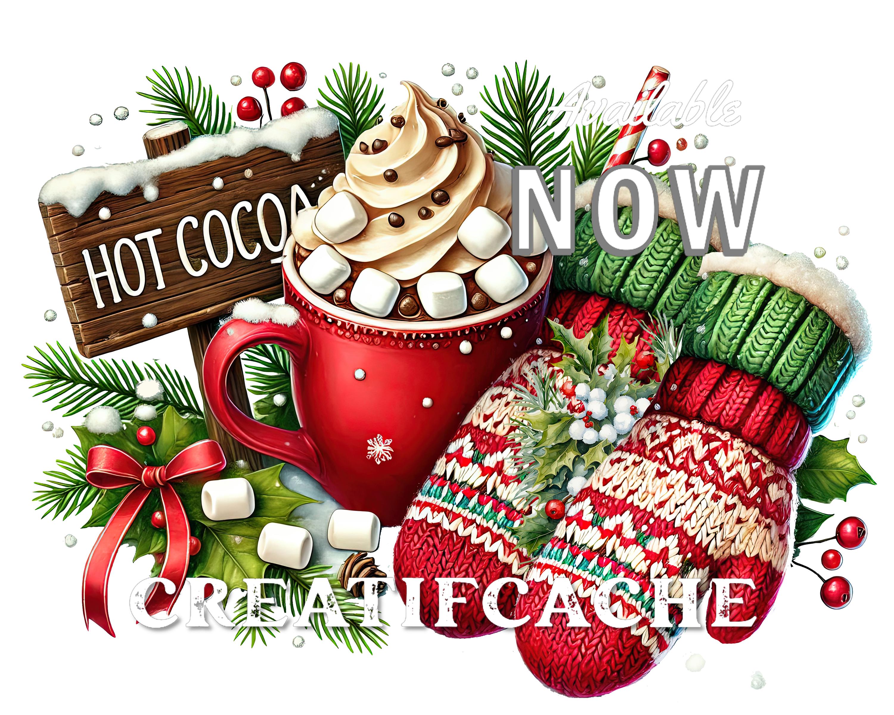 Hot Cocoa Mittens PNG Sublimation Fabric Transfer Decoupage Christmas ...