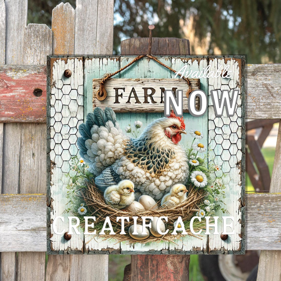Rustic Farmhouse White Wood Farm Sign, Hen, Farm Sign, Chickens, Square ...