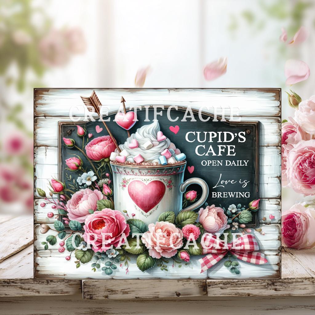 Cupid's Cafe Hot Cocoa Roses PNG Sublimation DIY Signs Crafts Digital ...