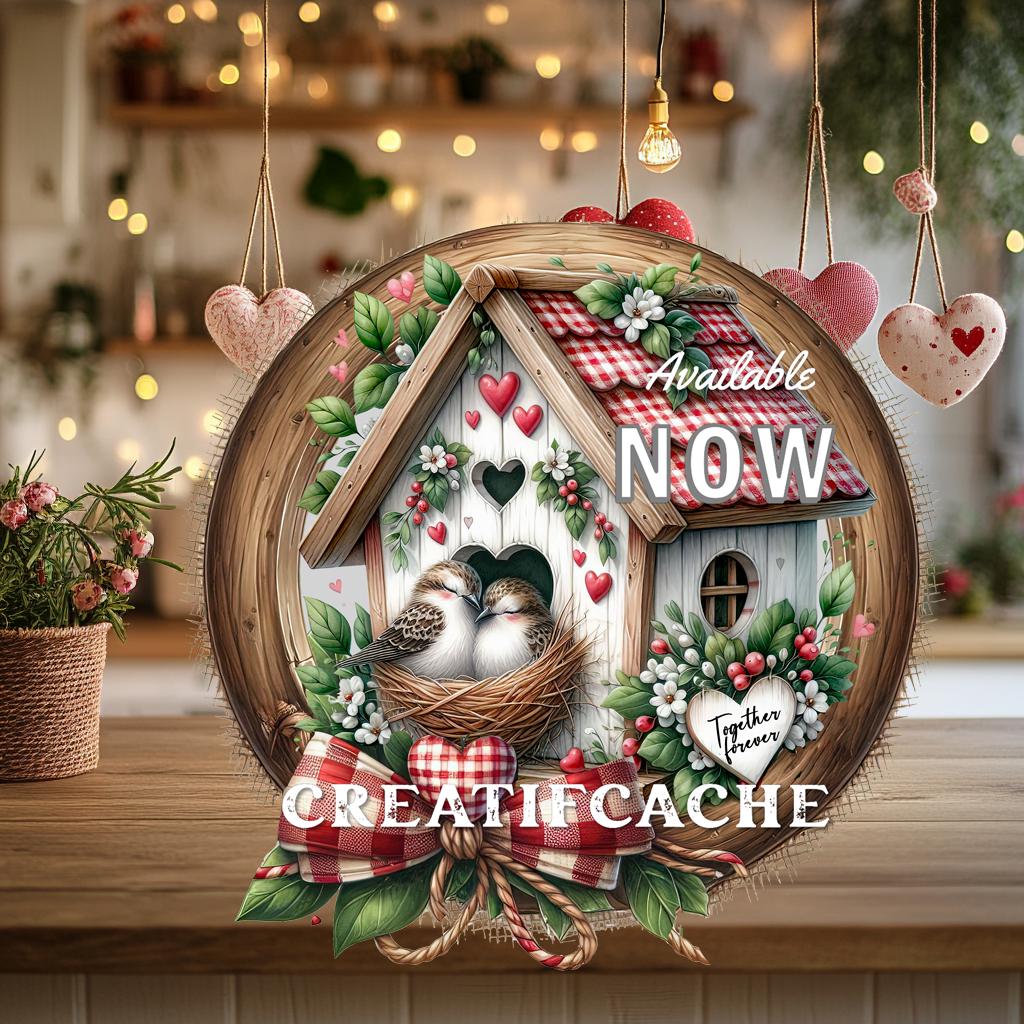 Valentine Bird Couple Round Sublimation, Love Birds, Valentine's Bird ...