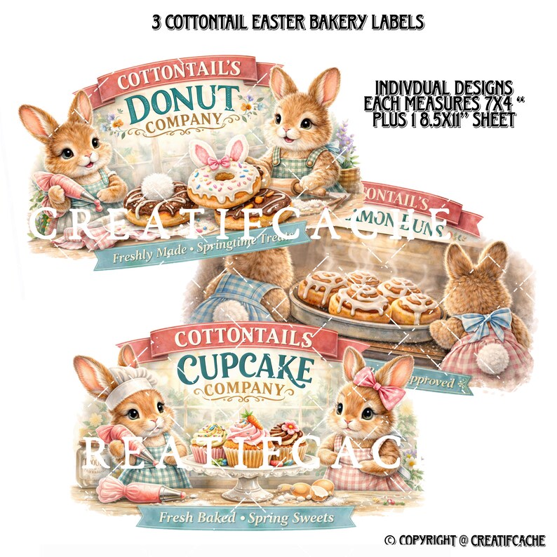 Easter Bunny Bakery Label Set Farmhouse Kitchen Decor - Etsy