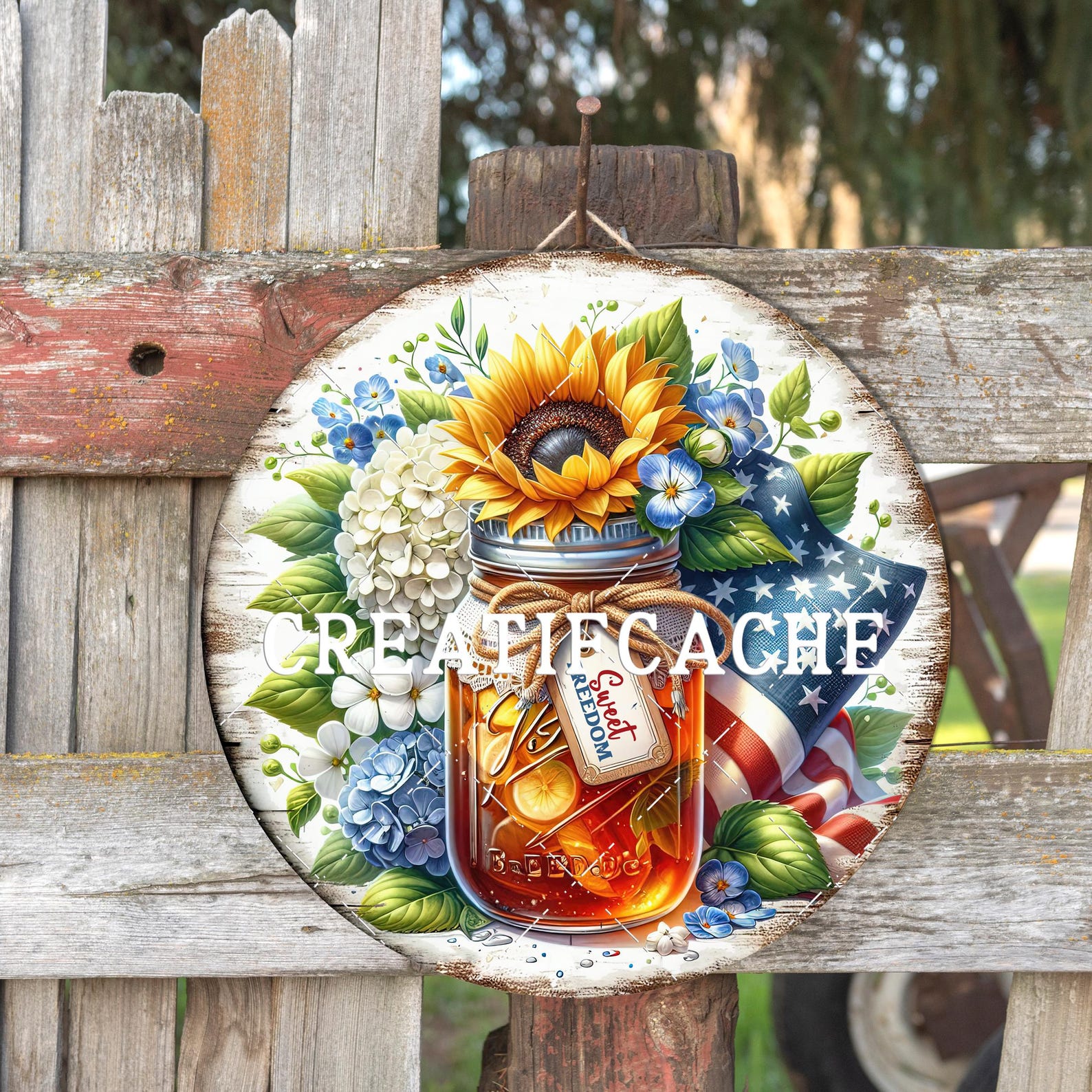 4th of July Patriotic Iced Tea Round PNG Sublimation American Flag Door ...
