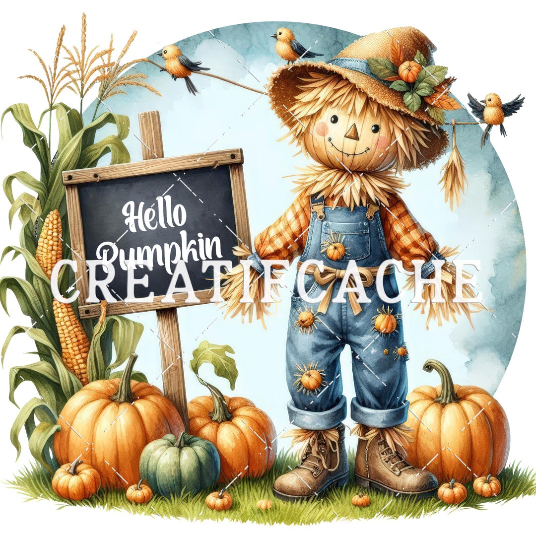 Hello Pumpkin Cute Scarecrow Round PNG Sublimation DIY Fall Crafts ...
