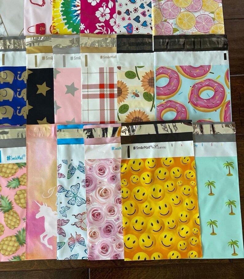 50 Pack - 6x9" Fun Mystery Set of Designer Poly Mailers! Fun Surprise ...