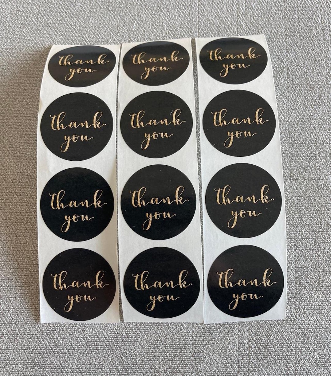 100 Pack - Beautiful Black With Gold Foil Writing Thank You Stickers ...