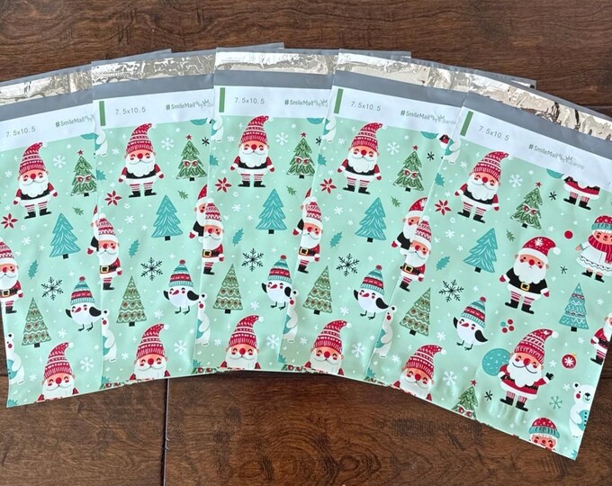 Vintage Santa Christmas Tree Holiday Pastel Green Poly Mailer Shipping ...