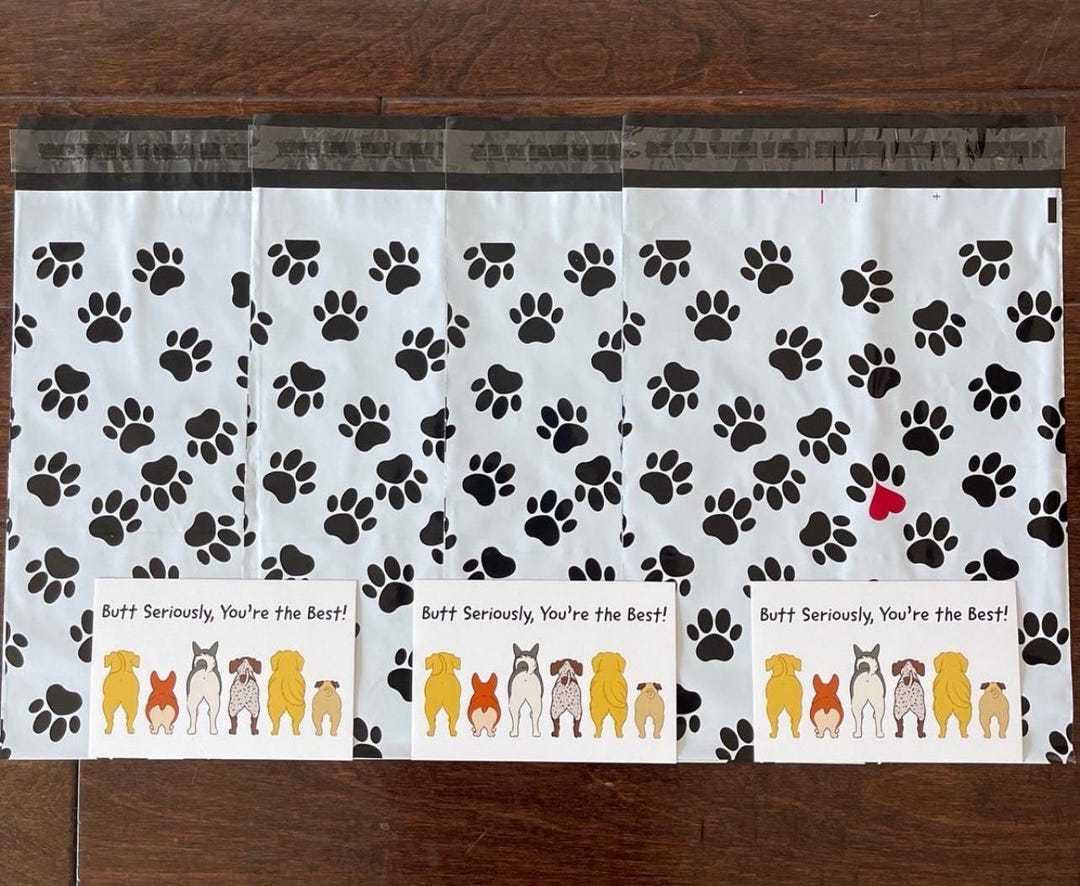 50 Pack - Super Cute Puppy Paws 10x13" Poly Mailers & 4x6" Insert Cards ...