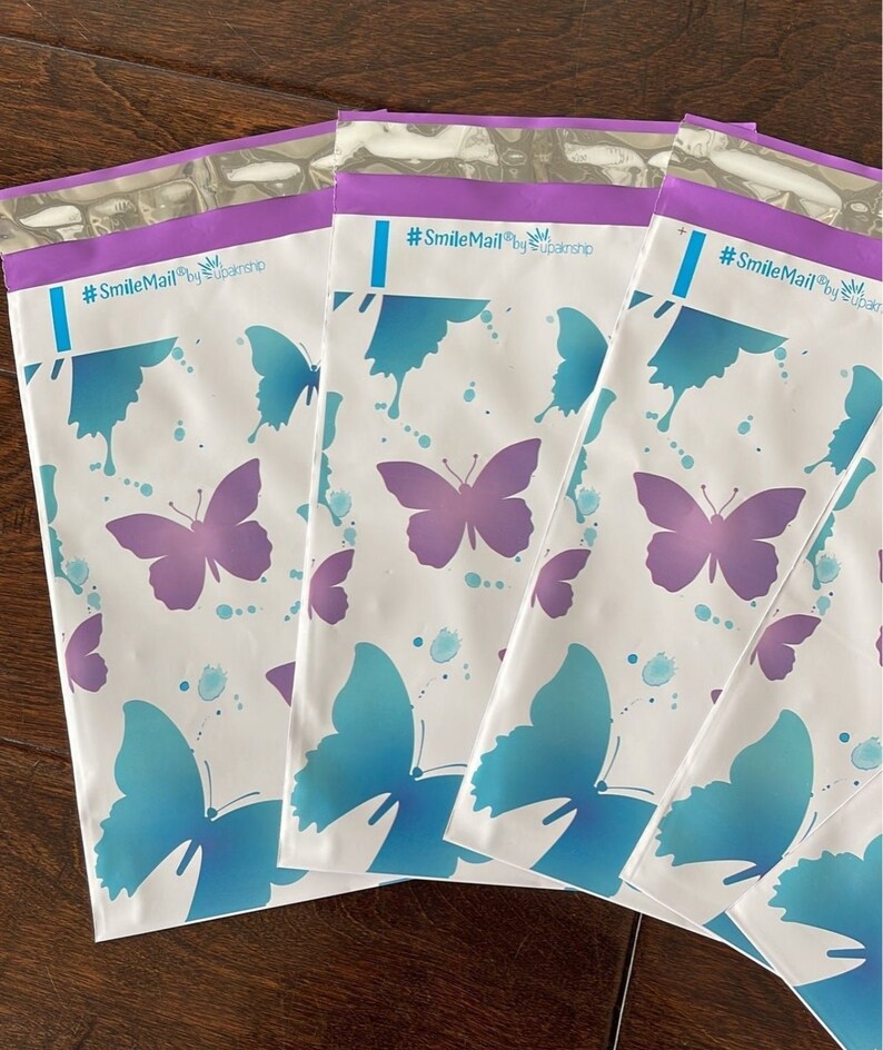 25 OR 50 Pack - 6x9" Blue/purple Butterflies Designer Poly Mailers! Non ...