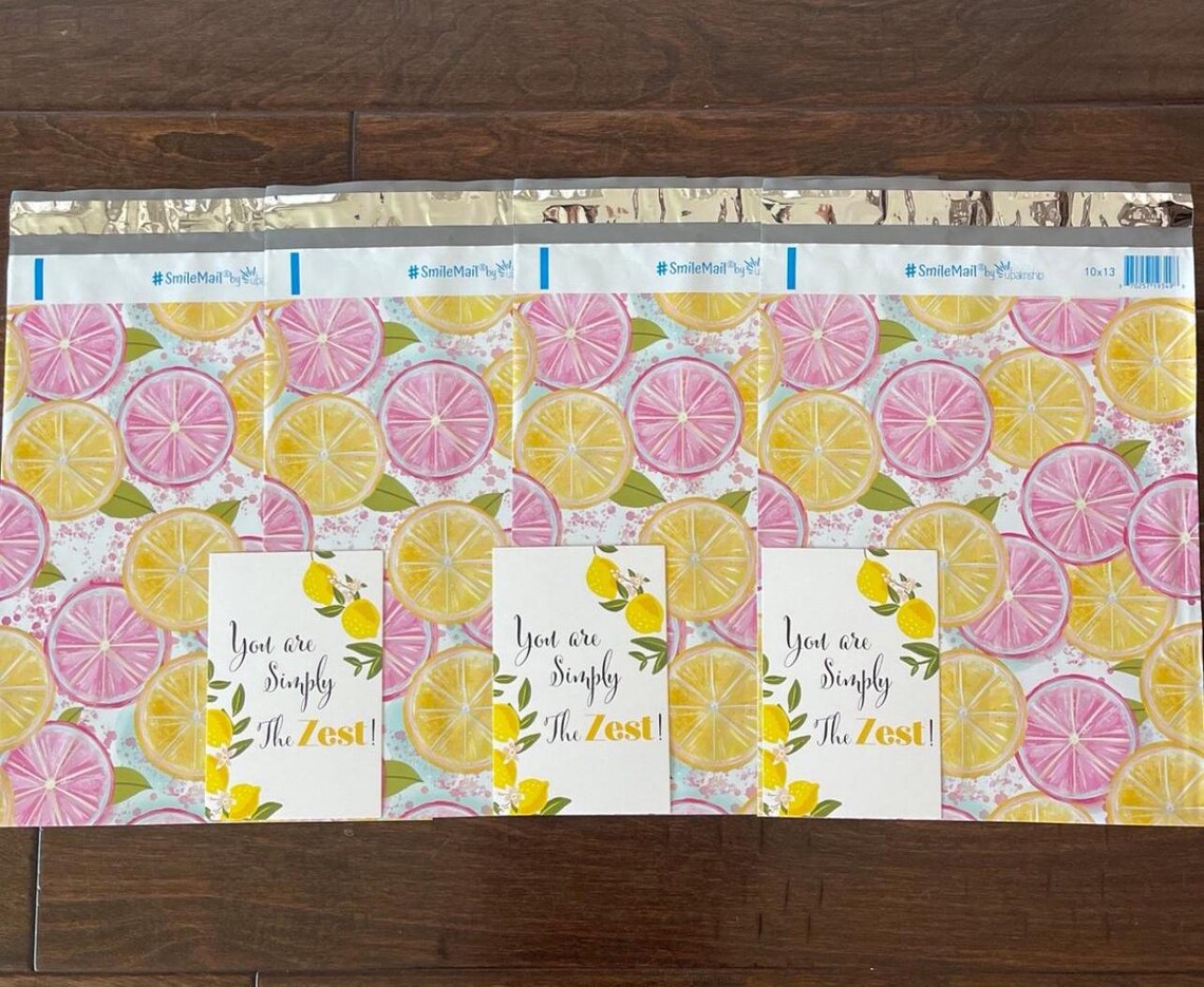 50 Pack - Juicy Lemons 10x13" Poly Mailers & 4x6" Matching Insert Cards ...