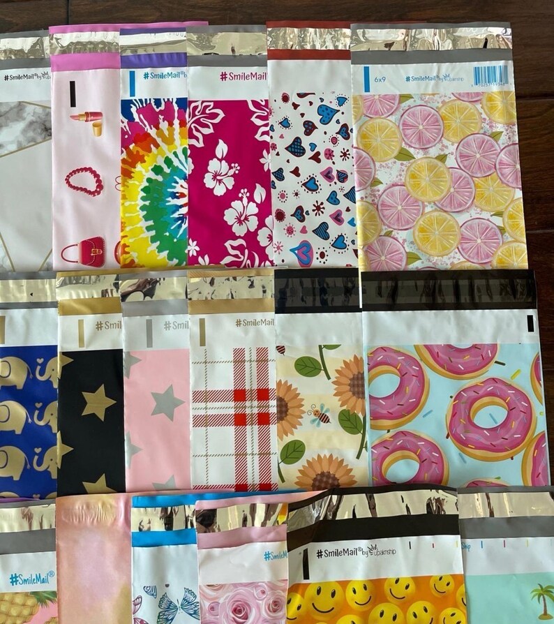 50 Pack - 6x9" Fun Mystery Set of Designer Poly Mailers! Fun Surprise ...