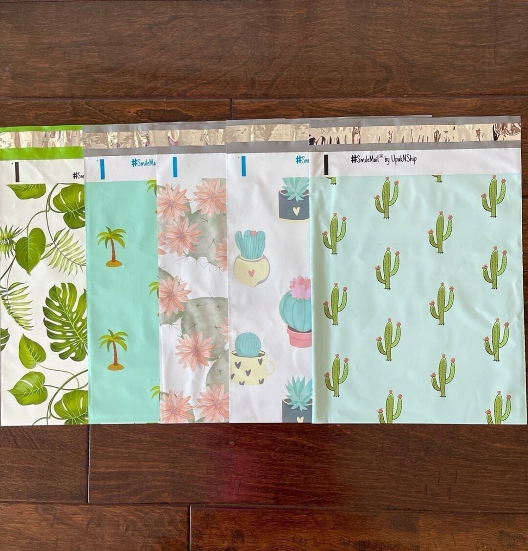 10x13" Beautiful Green Plant Mix 5 Patterns Designer Poly Mailers! Non ...