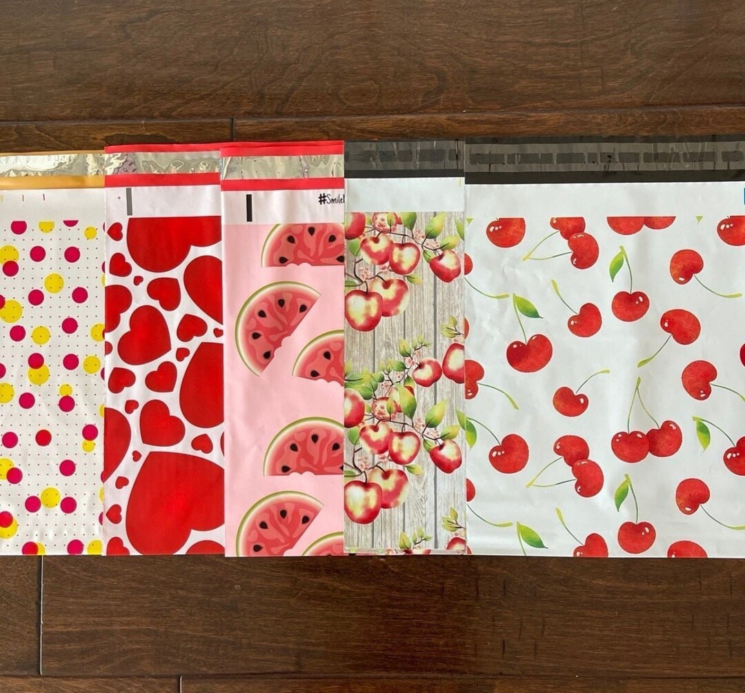 10x13" Beautiful Red Mix 5 Patterns Designer Poly Mailers! Non-padded ...