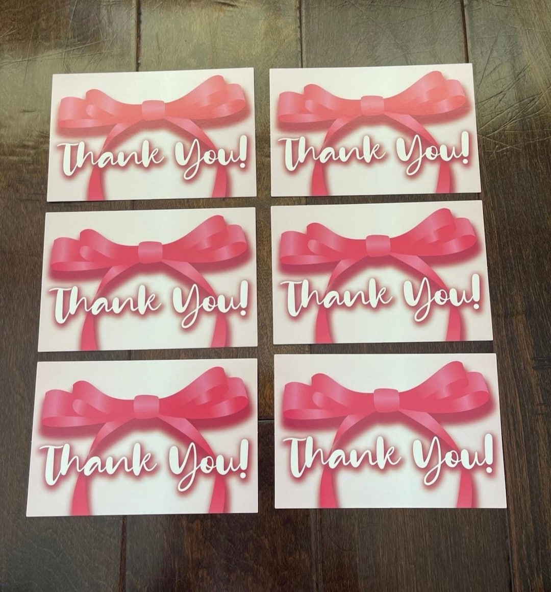 25 OR 50 Pack - 4x6" Beautiful Pink Bows Thank You Insert Cards! Thank ...