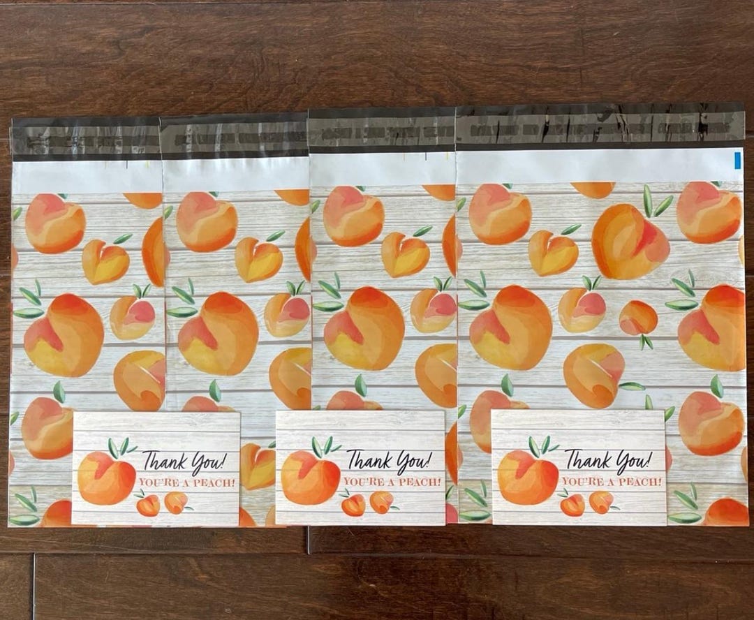 50 Pack - Refreshing Peaches 10x13" Poly Mailers & 4x6" Matching Insert Cards Mix! Non-padded ...