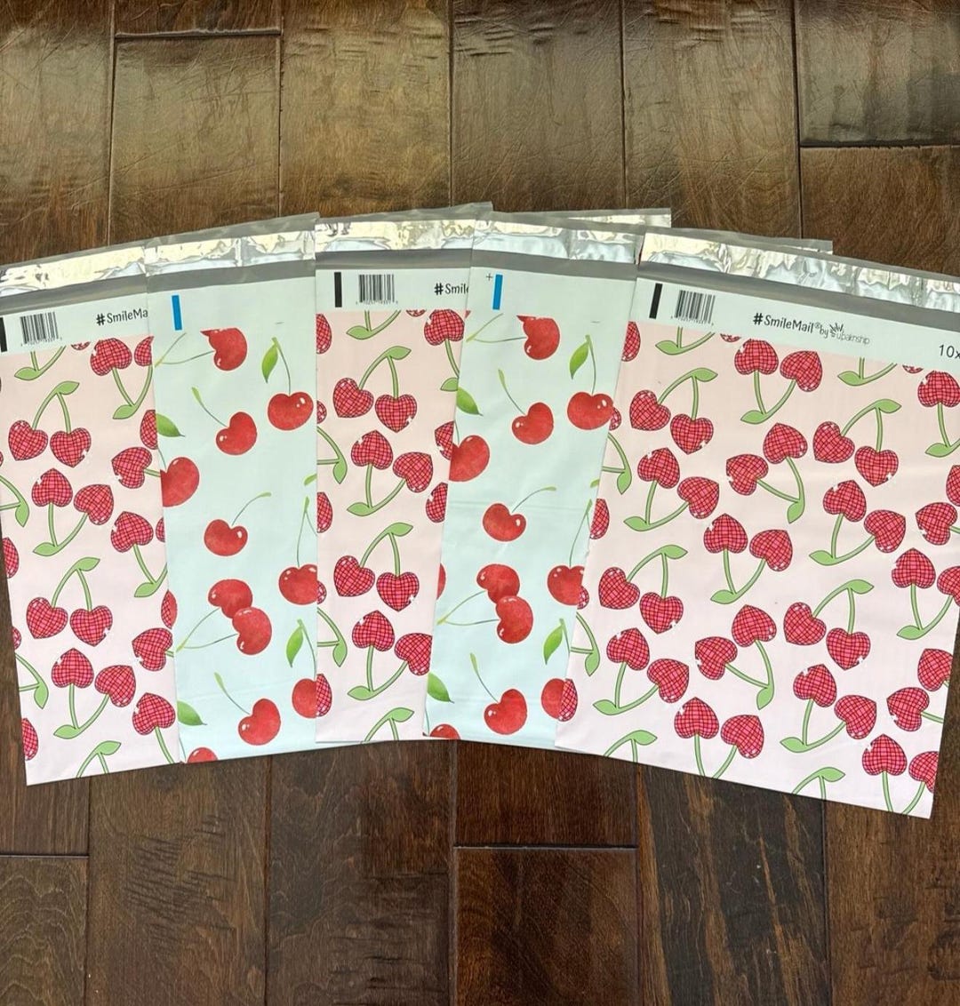 10x13" Beautiful Juicy Cherries Mix of 2 Patterns Designer Poly Mailers ...