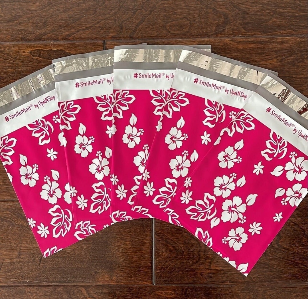 25 OR 50 Pack - 6x9" Pink Hibiscus Floral Designer Poly Mailers! Non ...