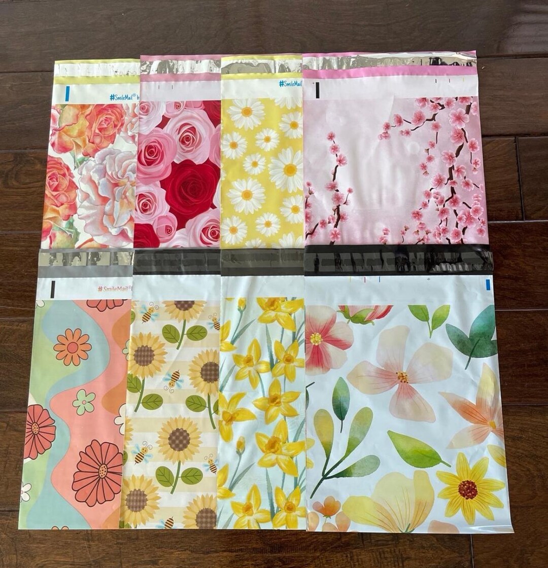 10x13" Beautiful Floral Mix of 8 Patterns Designer Poly Mailers! Non ...