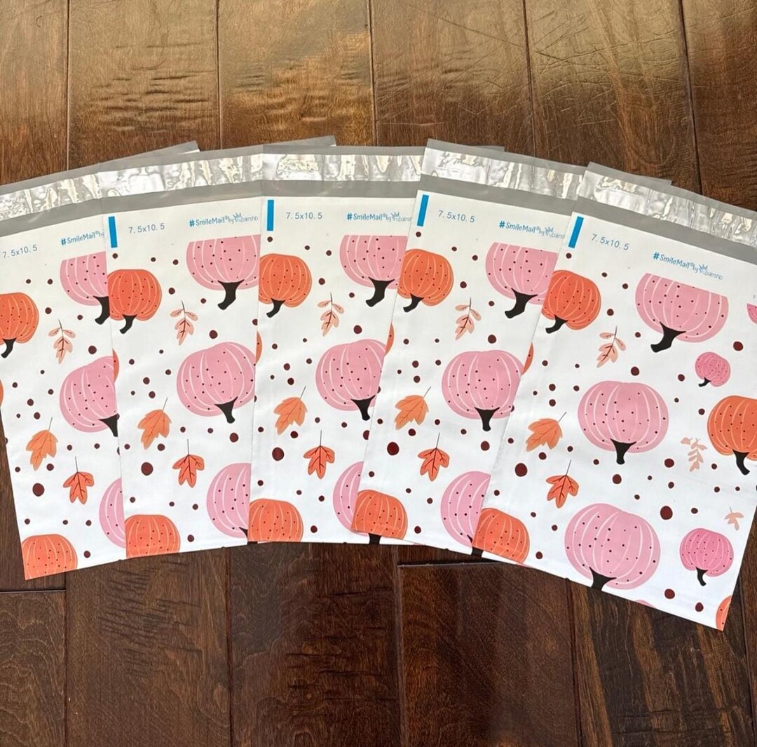 20 OR 40 Pack - 7.5x10.5" Beautiful Fall Pumpkins Designer Poly Mailers ...