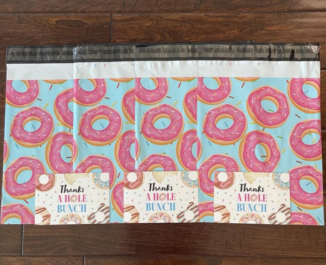 50 Pack - Yummy Donuts 10x13" Poly Mailers & 4x6" Matching Insert Cards ...