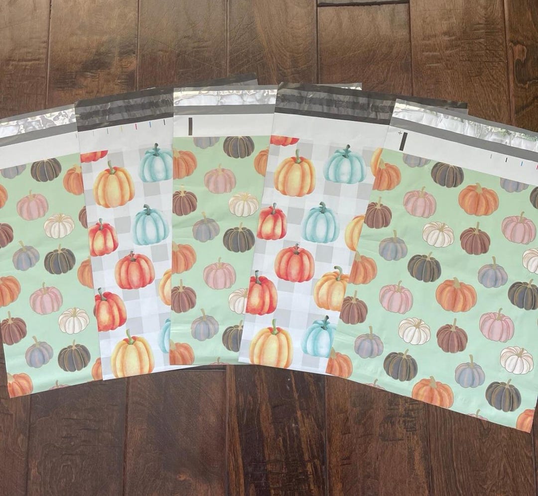 10x13" Beautiful Mix of 2 Patterns Fall Pumpkins Designer Poly Mailers ...